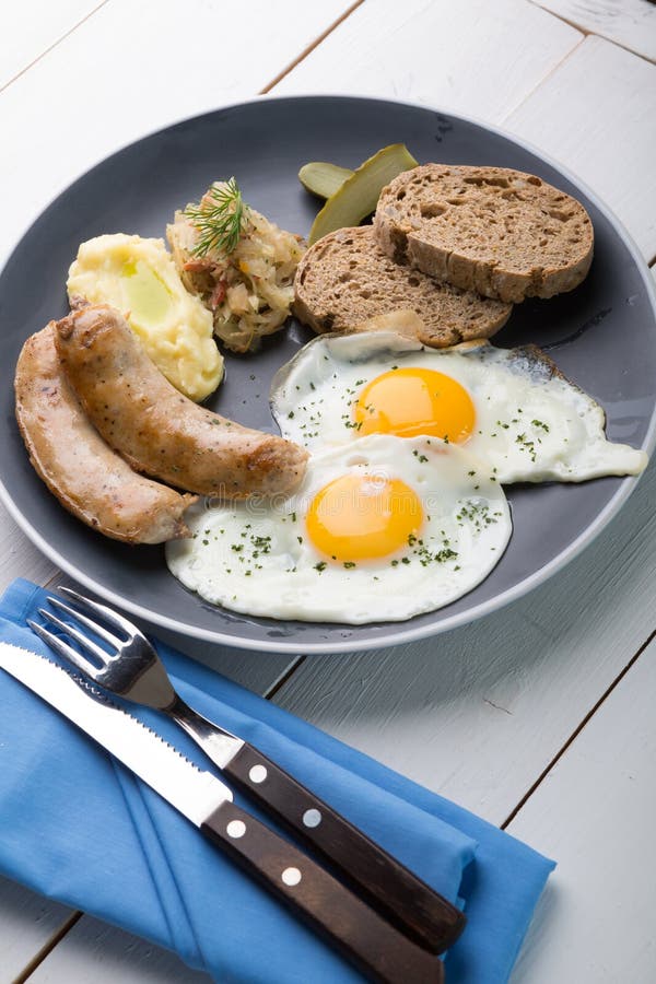 German Breakfast on a Grey Plate Stock Image - Image of meal, gourmet ...