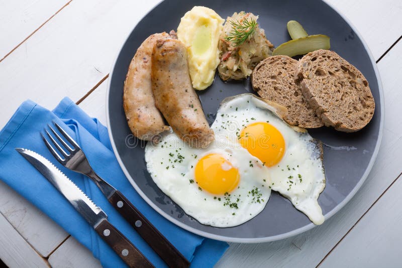 German Breakfast on a Grey Plate Stock Image - Image of dish, cuisine ...