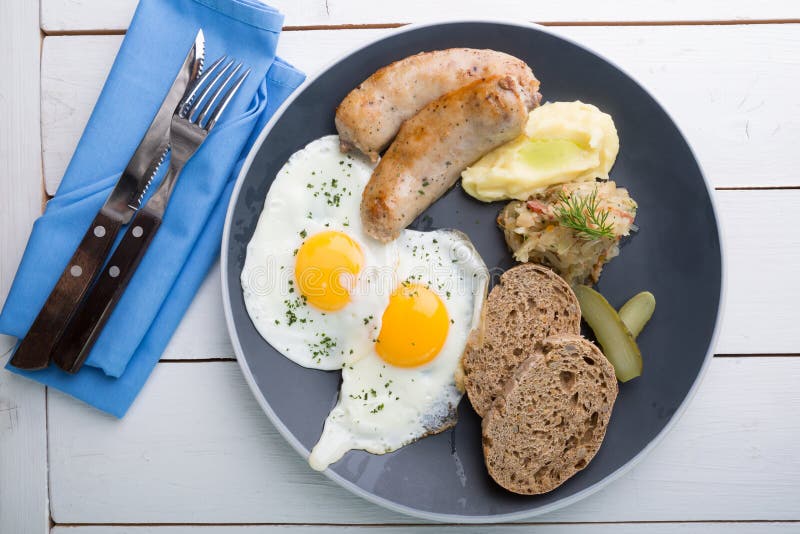 German Breakfast on a Grey Plate Stock Image - Image of cucumber ...