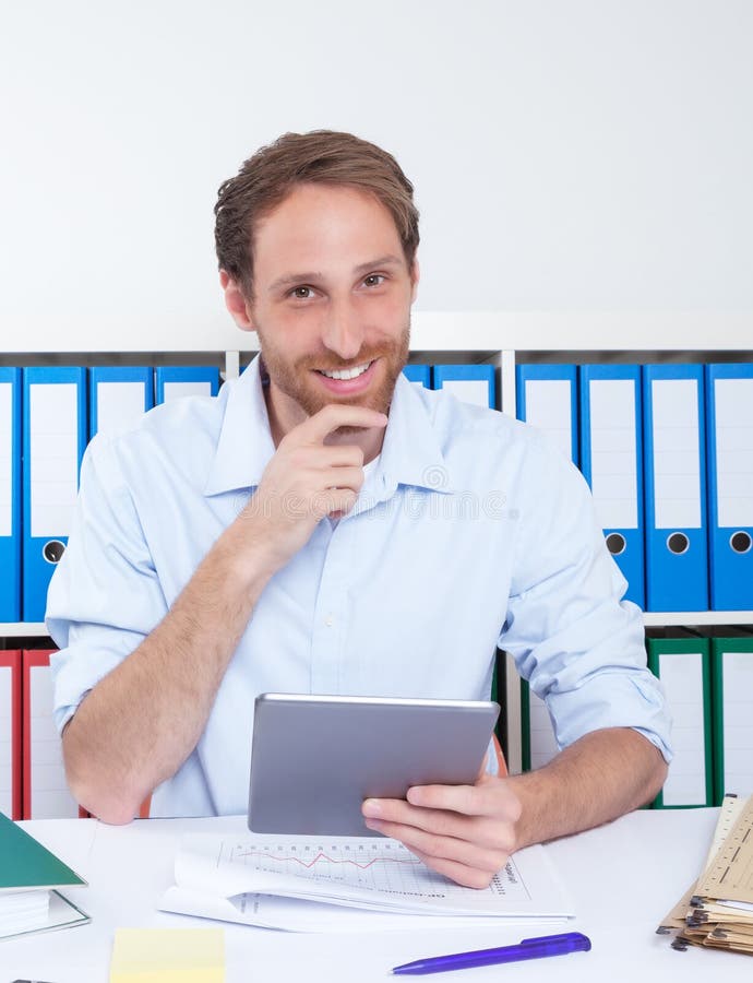 German Businessman with Tablet Computer at Office Stock Image - Image ...