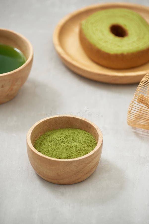 German Cake, Green Tea Baumkuchen with Latte Stock Image - Image of ...