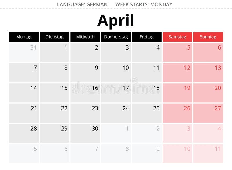 German Calendar for April 2025. Vector Illustration of a Spring Month ...