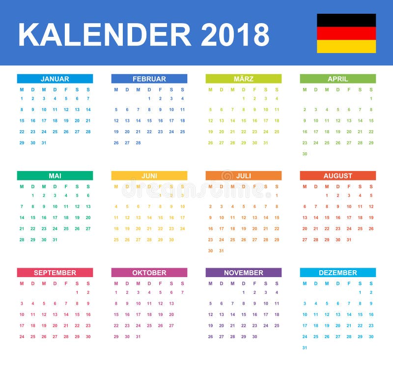 German Calendar for 2018. Scheduler, Agenda or Diary Template Stock ...