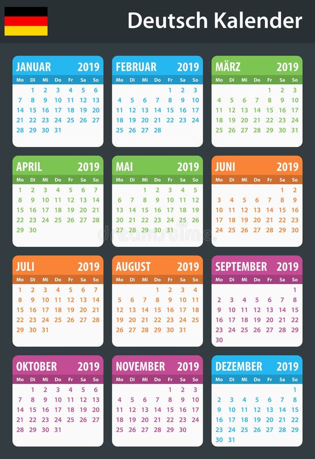 German Calendar for 2019. Scheduler, Agenda or Diary Template Stock ...