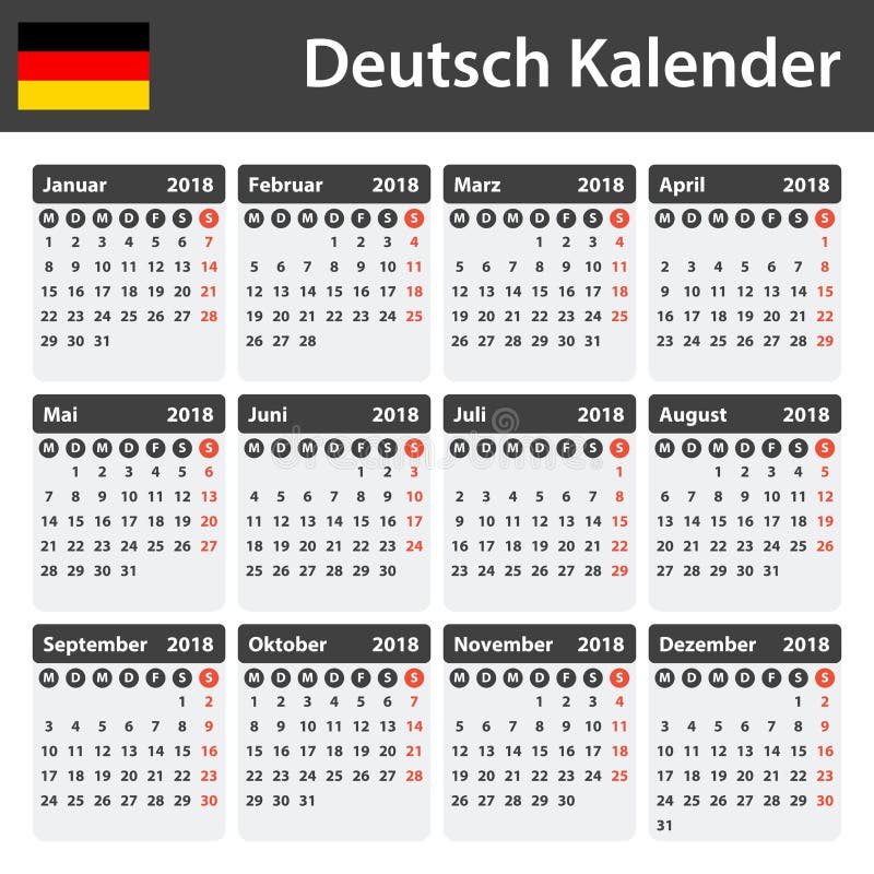 German Calendar for 2018. Scheduler, Agenda or Diary Template Stock ...