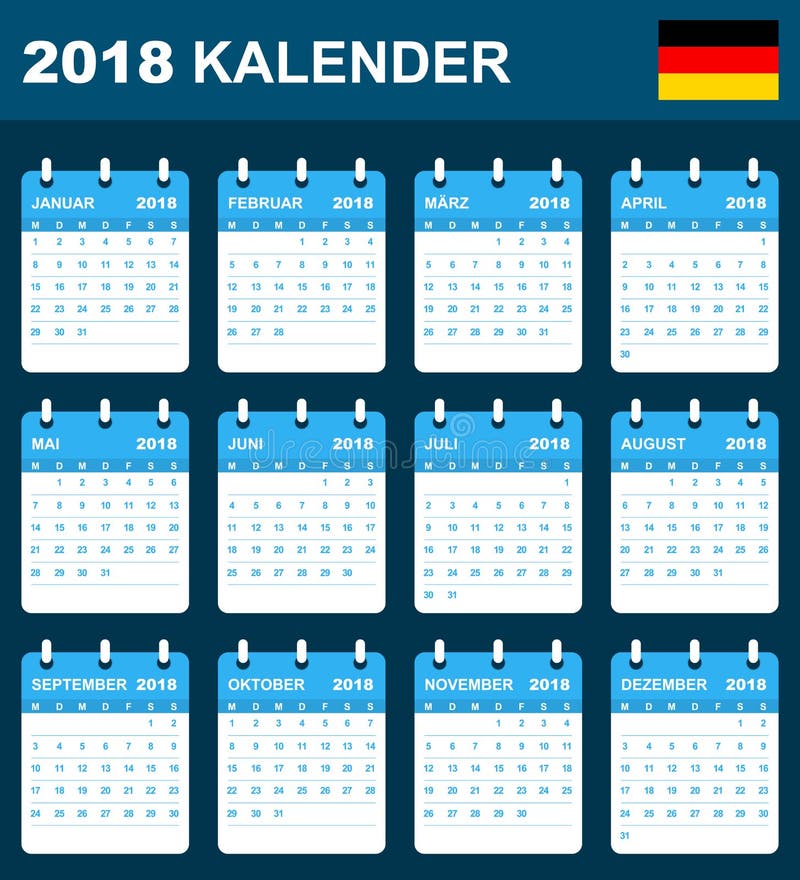 German Calendar for 2018. Scheduler, Agenda or Diary Template Stock ...