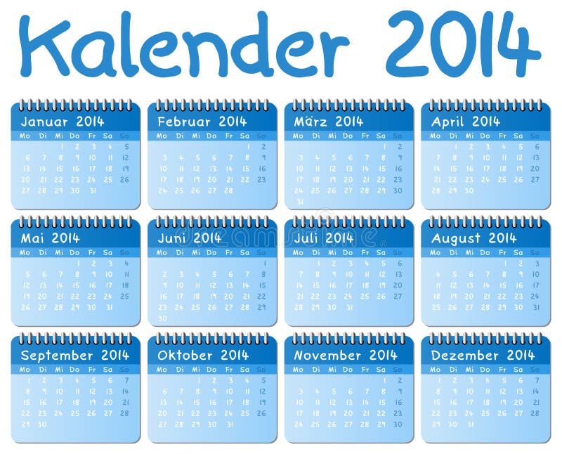 German calendar 2014 stock vector. Illustration of spiral - 33713277