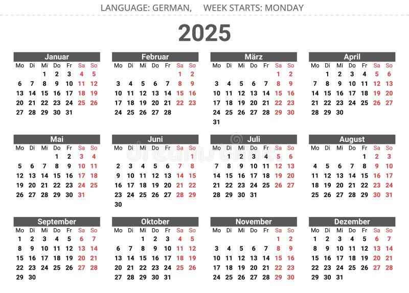 German Calendar 2025: Yearly Planner with Vector Illustrations Germany ...