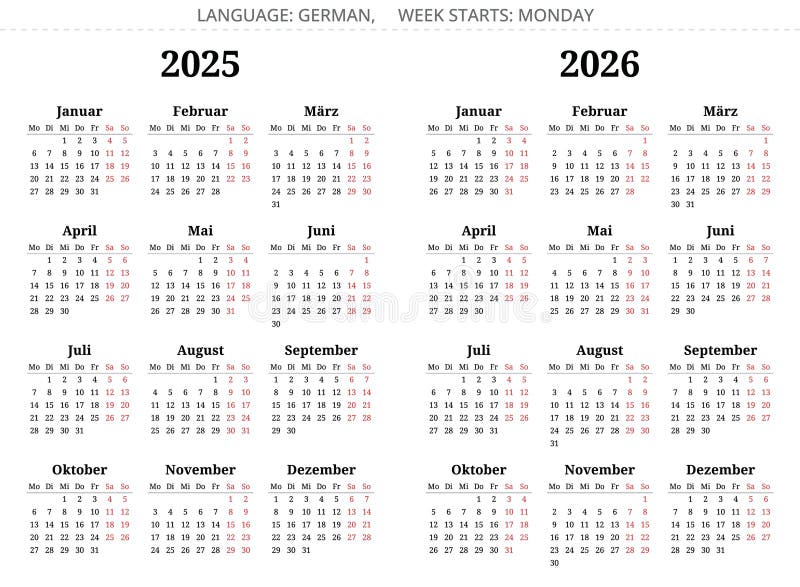 2025, 2026 German Calendars. Printable Vector Illustration Set for ...