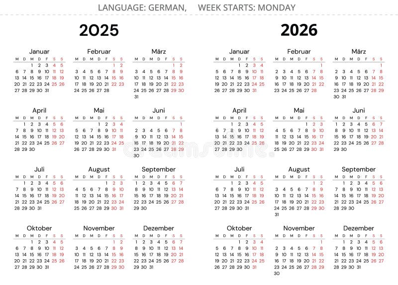 2025 and 2026 German Calendars. Printable Vector Illustration Sets ...