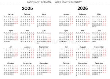 2025 and 2026 German Calendars. Printable Vector Illustration Sets ...