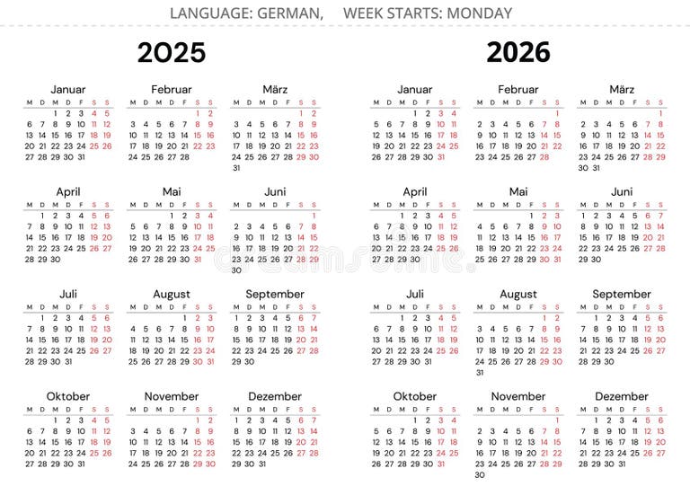 2025 and 2026 German Calendars. Printable Vector Illustration Sets ...