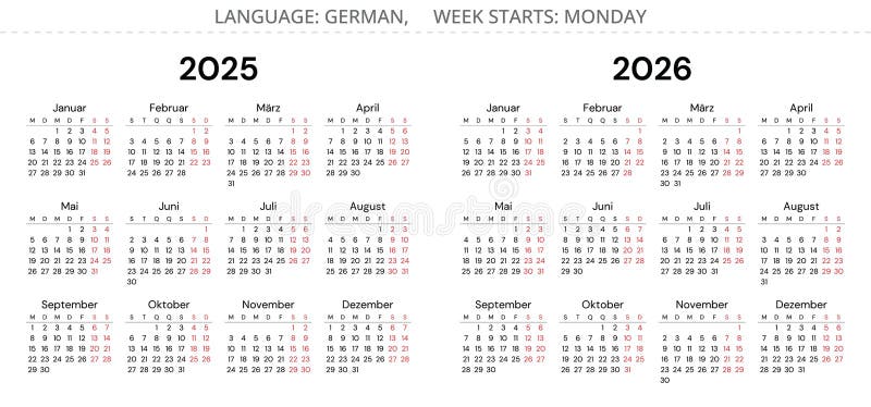2025 and 2026 German Calendars. Printable Vector Illustration Sets ...