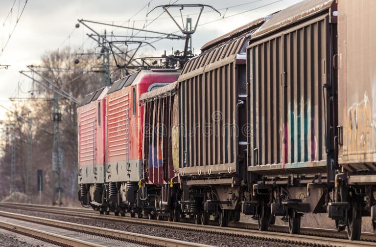 German Cargo Train Drives on Tracks Stock Image - Image of speed ...