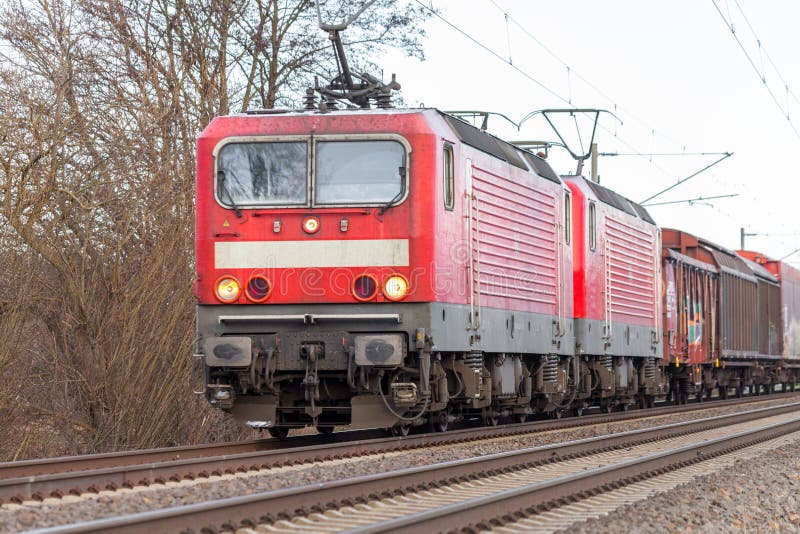 German Cargo Train Drives on Tracks Stock Image - Image of containers ...