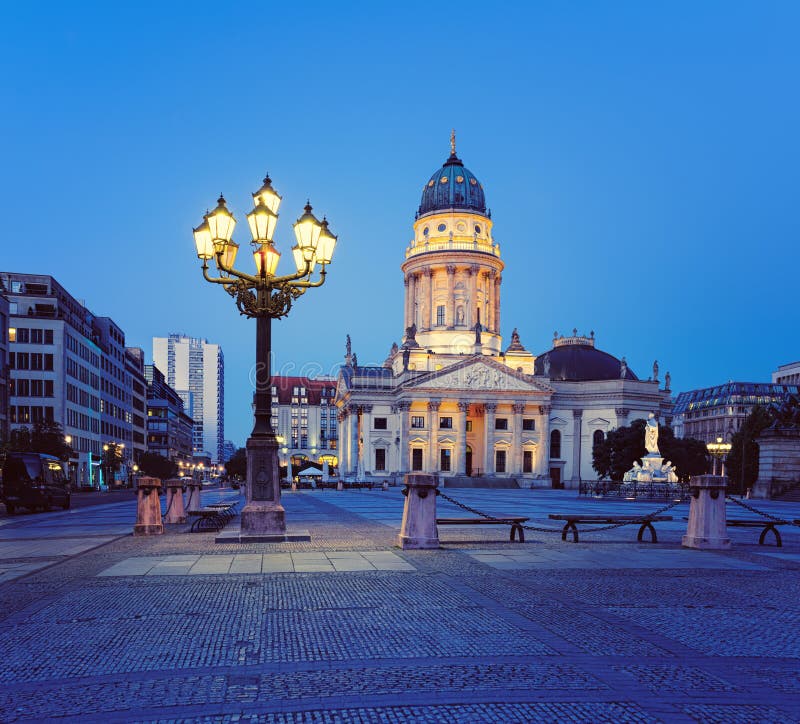 German Cathedral on Gendarmenmark in Berlin at Night Stock Photo ...