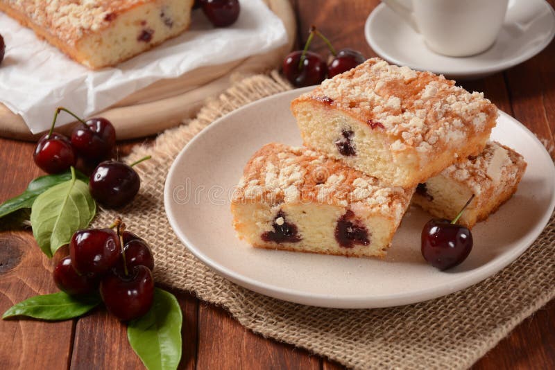 German Cherry Cake with Vanilla and Icing Sugar, Stock Photo - Image of ...
