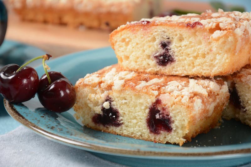 German Cherry Cake with Vanilla and Icing Sugar, Stock Photo - Image of ...