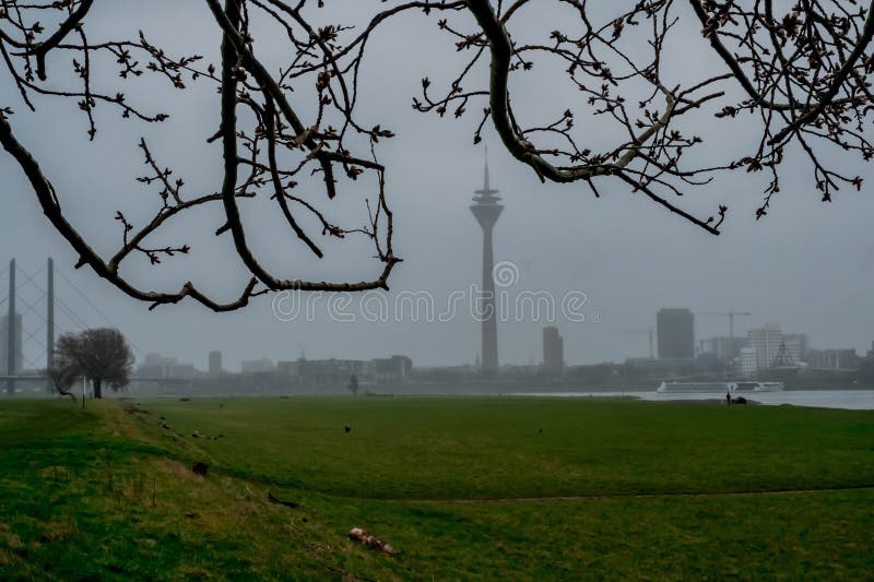 The German City of Dusseldorf from the Left Bank of the Rhine River ...
