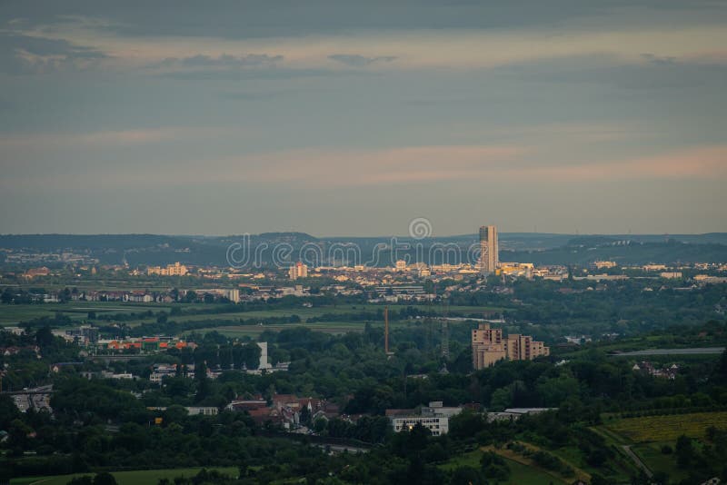 German Cityscape with Skyscraper and Dark Clouds Stock Image - Image of ...