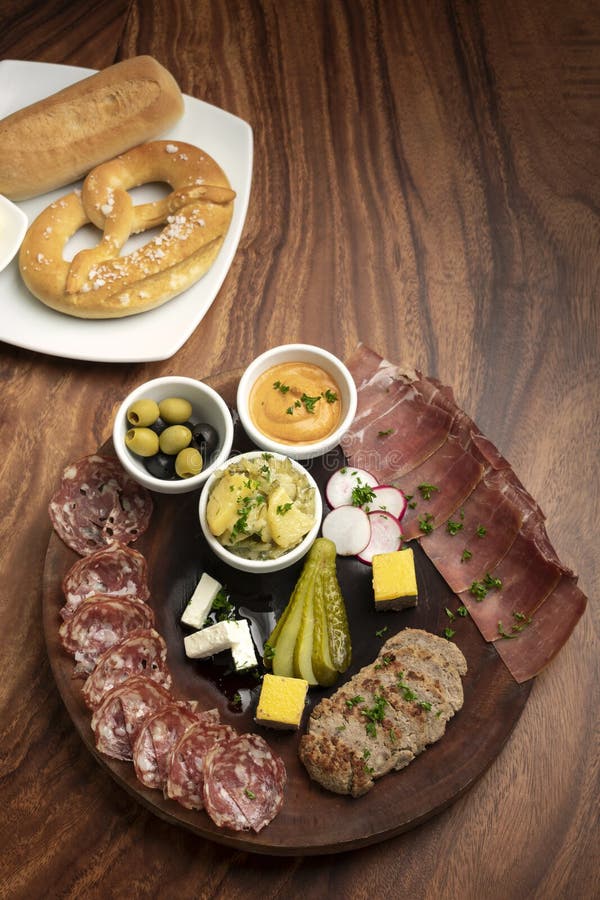 German Cold Cuts Tapas Snack Platter with Meats and Bread Stock Image ...