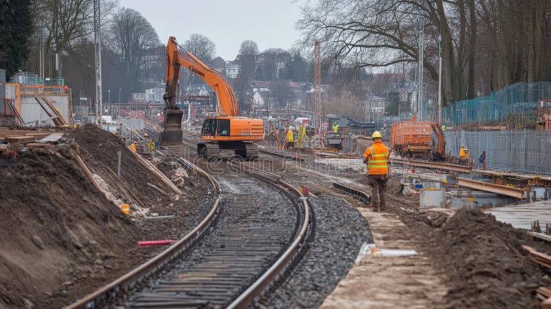 German Construction Worker Engaged in Railway Infrastructure ...