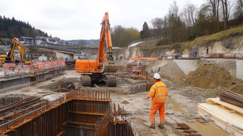 German Construction Worker Engaged in Railway Infrastructure ...