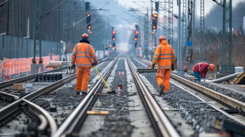 German Construction Worker Operating at Railway Construction Site for ...