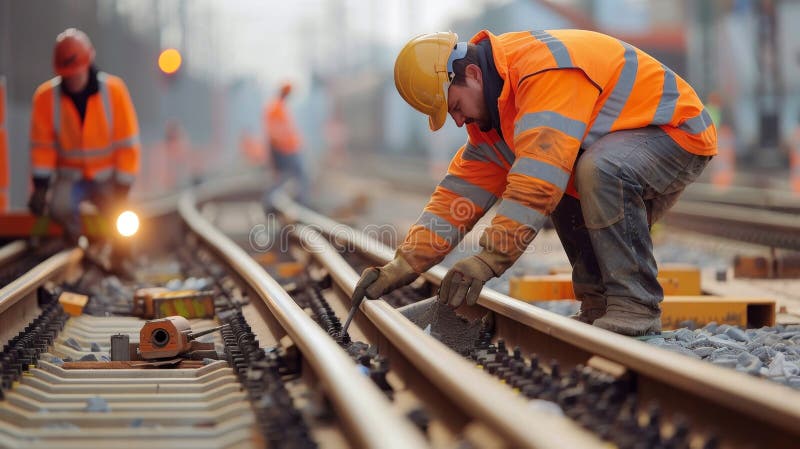 German Construction Worker on Railway Construction Site Engaged in ...