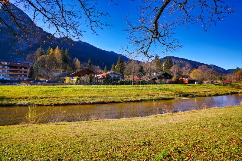 German Countryside with River and Mountains Stock Photo - Image of ...