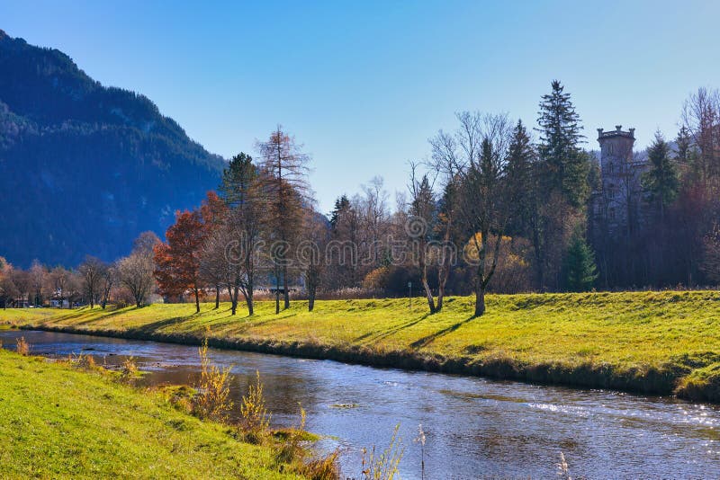 German Countryside with River and Mountains Stock Photo - Image of ...