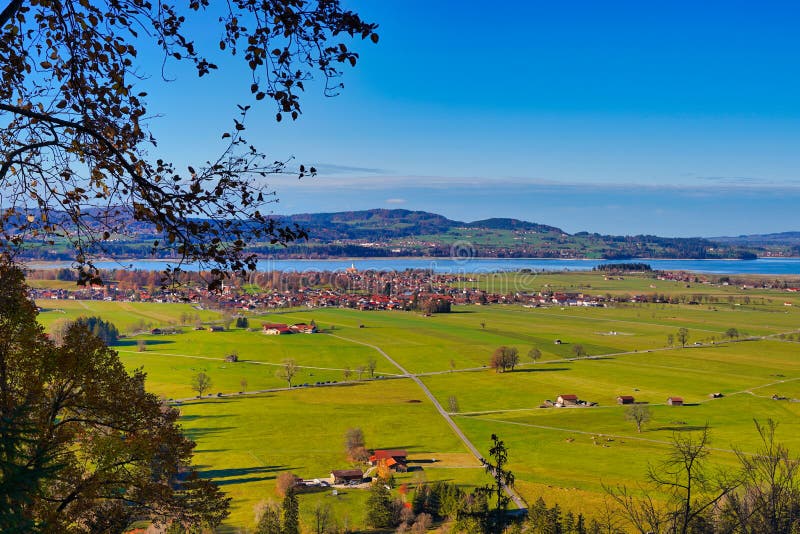 German Countryside with River and Mountains Stock Image - Image of ...
