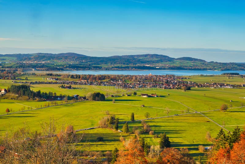 German Countryside with River and Mountains Stock Image - Image of ...