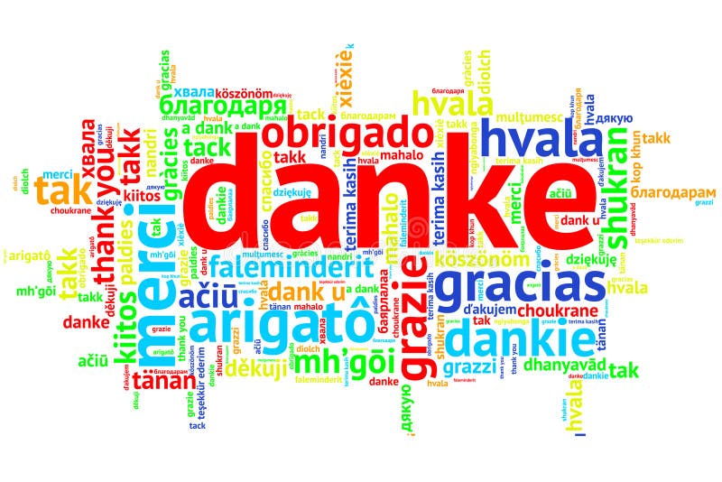 German Danke, Open Word Cloud, Thanks, on White Stock Illustration ...