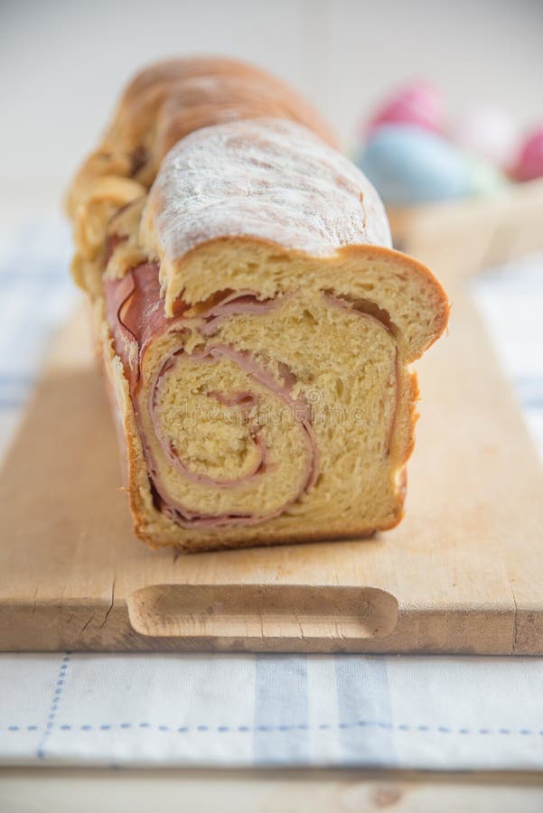 German Easter Bread Stuffed with Ham Stock Photo - Image of loaf ...
