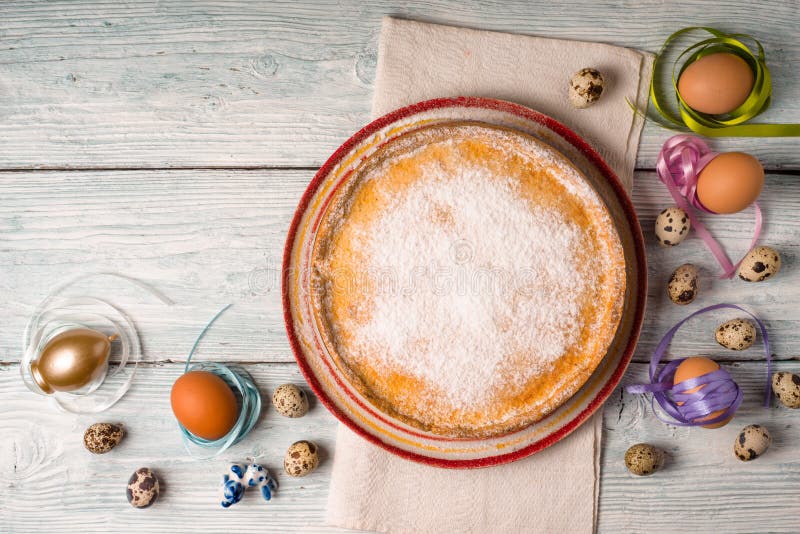 German Easter Cake on a Ceramic Dish and Eggs Stock Photo - Image of ...