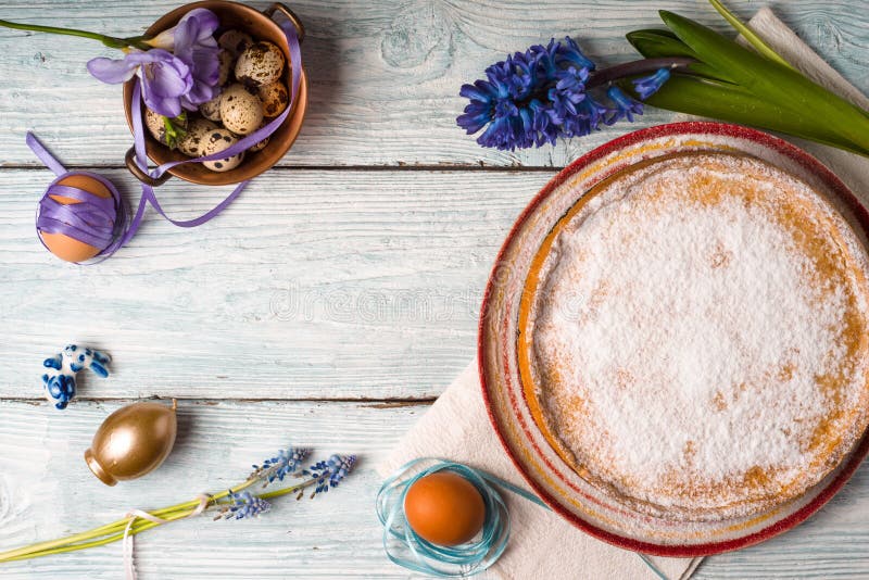 German Easter Cake, Eggs, Flower on the Table Stock Image - Image of ...