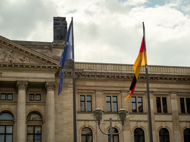 German and European Flag at the Building. Stock Image - Image of sign ...
