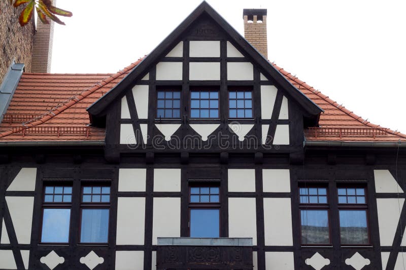 German Facade of a Half-timbered House Close-up Stock Photo - Image of ...