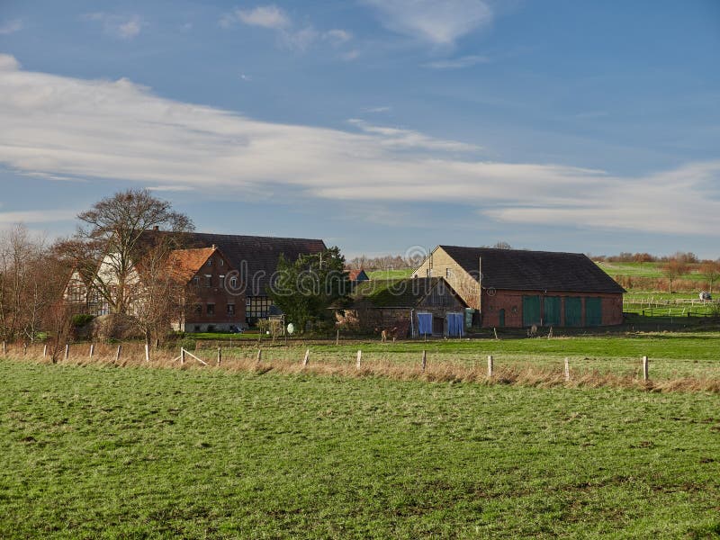 German Farm with Horses and Fields Stock Image - Image of home ...