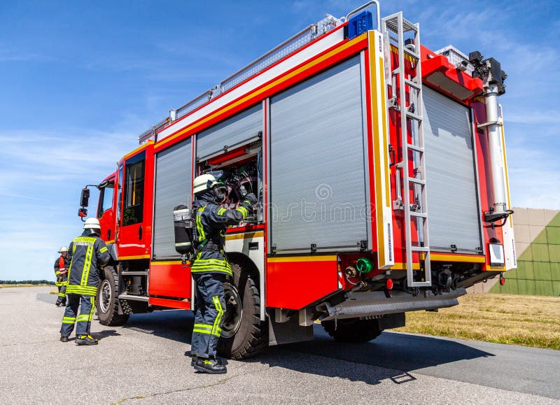 German Fireman Feuerwehr Stands Near an Accident Stock Photo - Image of ...