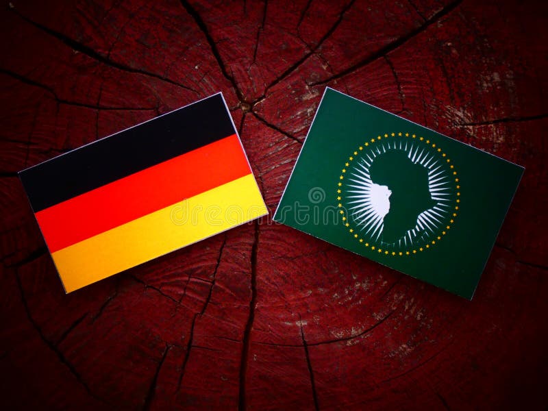 German Flag with African Union Flag on a Tree Stump Stock Illustration ...