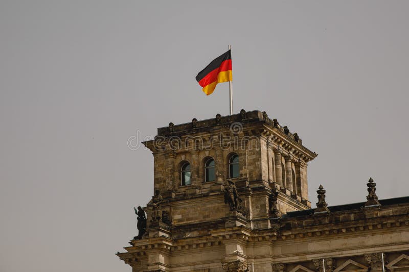 German Flag on the Building Tower Stock Photo - Image of history ...