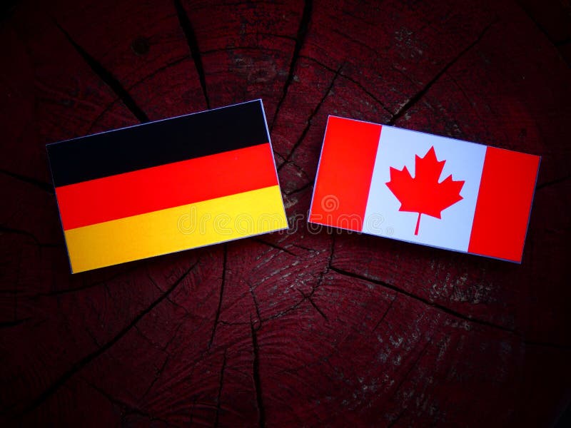 German Flag with Canadian Flag on a Tree Stump Isolated Stock Photo ...