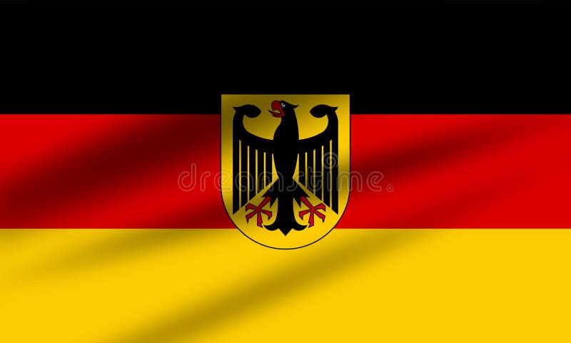 German Flag with Coat of Arms with an Eagle on a Shield. Wavy Flag with ...