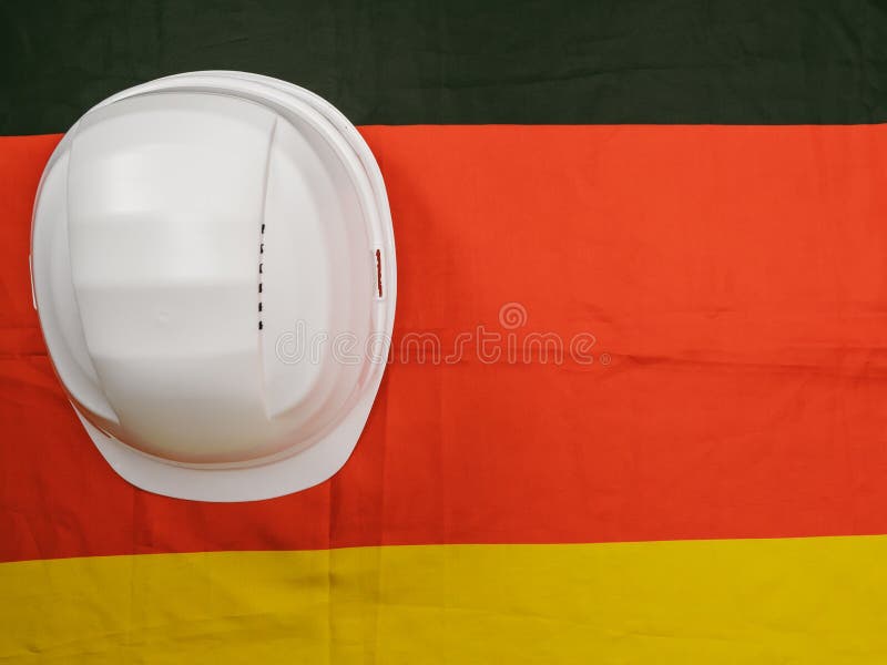 German Flag and Construction Helmet. Concept Made in Germany Stock ...