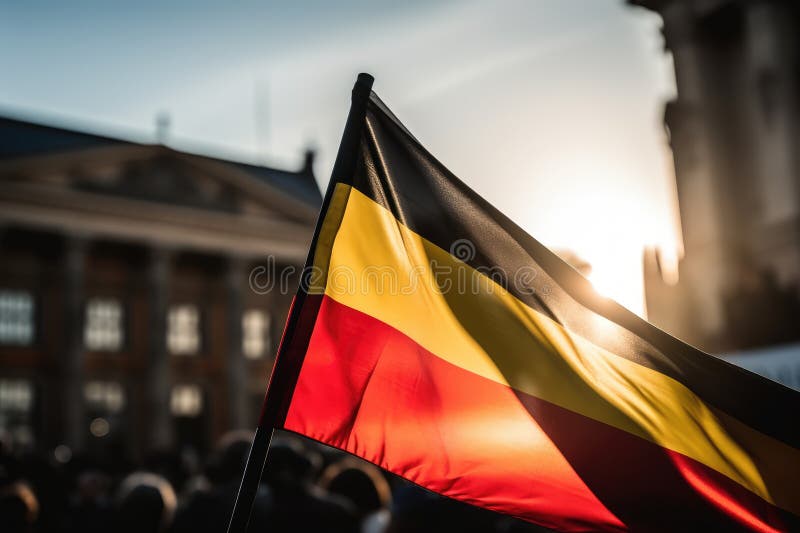 German Flag Over Crowd of People at Rally or Demonstration. Generative ...