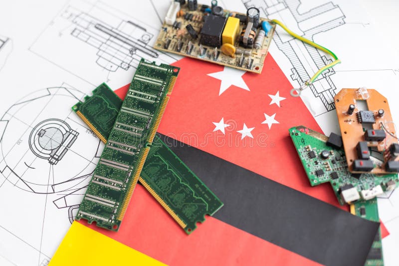 German Flag on the X-ray Circuit Board As Technology Background Stock ...