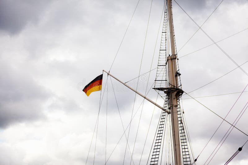 German Flag on a Sailing Ship Stock Image - Image of symbol, horizontal ...