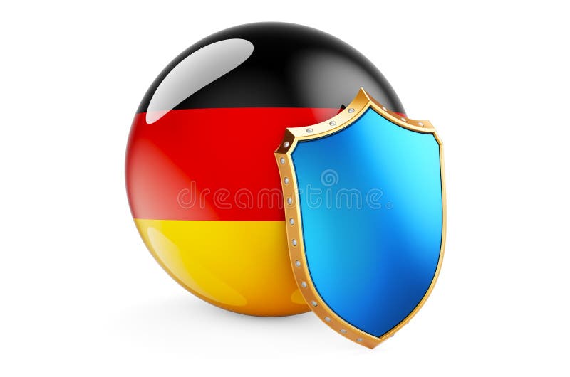 German Flag with Shield. Protect of Germany Concept, 3D Rendering Stock ...